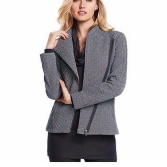 CAbi | Jackets & Coats | Cabi Gray Herringbone Quilted Moto Jacket Size ...